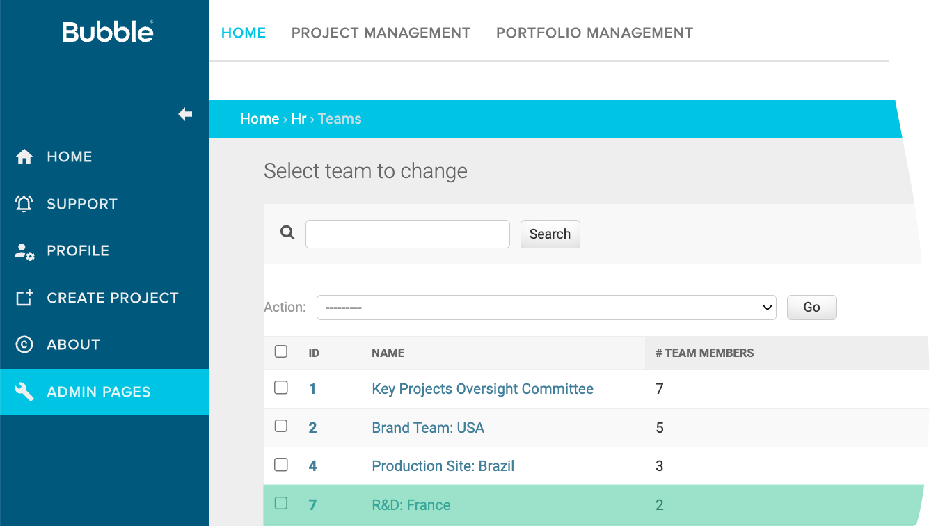 Adding teams to projects – Bubble PPM