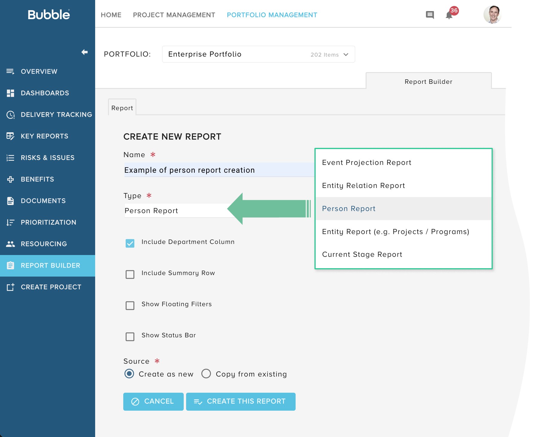 Using the 'Person' report – Bubble PPM